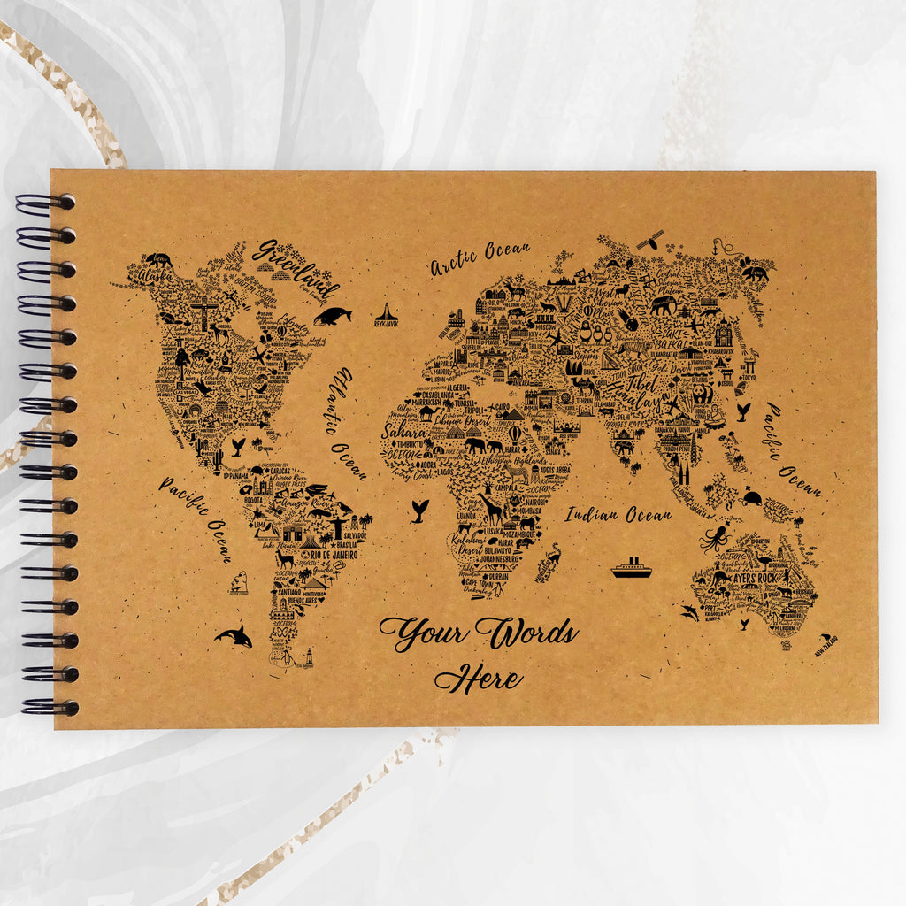 Personalised A5/A4/A3 WORD ART World Map Scrapbook Travel Journal, Pho ...