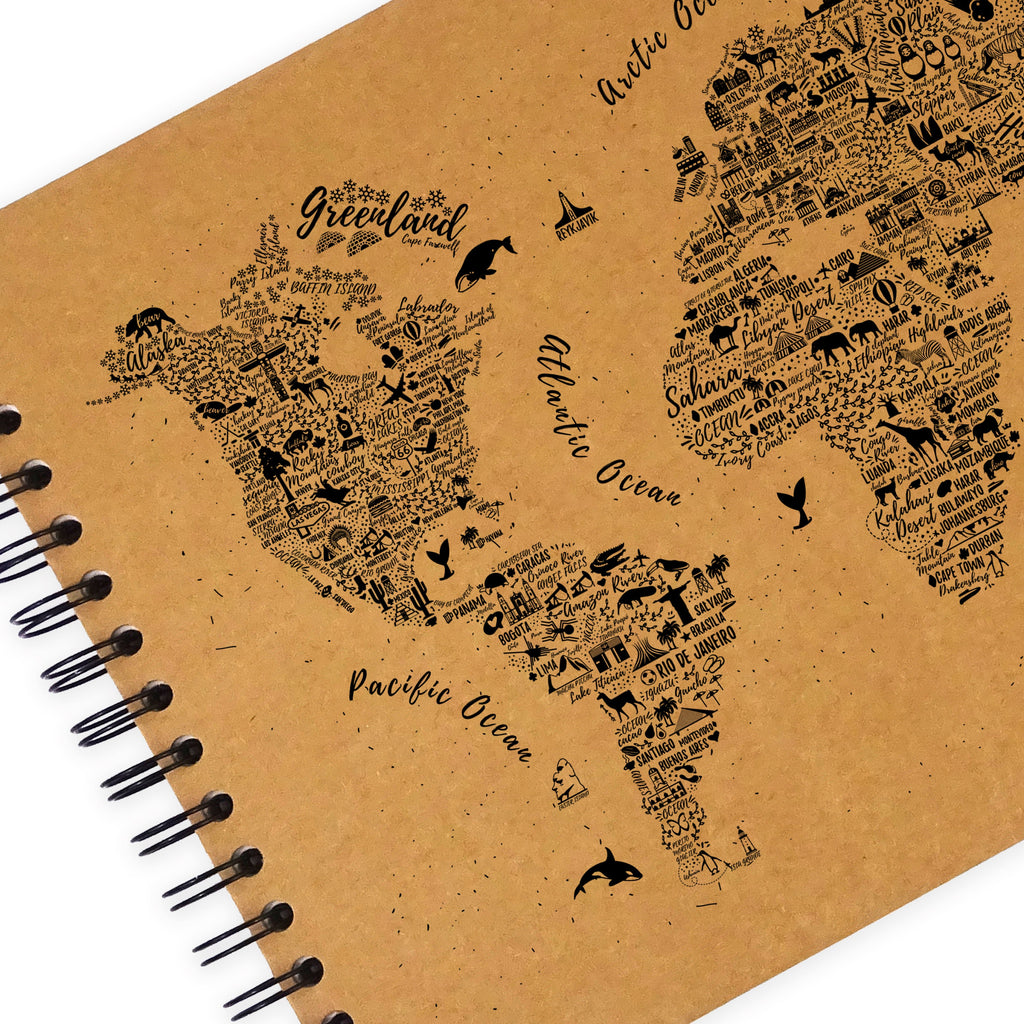 Personalised A5/A4/A3 WORD ART World Map Scrapbook Travel Journal, Pho ...